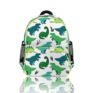 Dinosaur Backpack, Green Dinosaur Footprint Toddler Backpack for Boys 14.2 In, Waterproof Casual Daypack Preschool Backpack Kindergarten School Mini Bookbag with Chest Strap, Durable for Kids Student