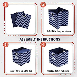 Ornavo Home Foldable Storage Bins Basket Cube Organizer With Dual Handles and Window Pocket - 6 Pack - 12" L x 12" W x 12" H - Chevron Navy