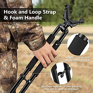 Trakiom Bipod Shooting Sticks for Hunting， Shooting Bipod for Hunting, Adjustable Bipod Shooting Rest, Rifle Bipod with 360° Rubber V Yoke Rest, Twist Lock, Lightweight Aluminum Frame and Spike Feet