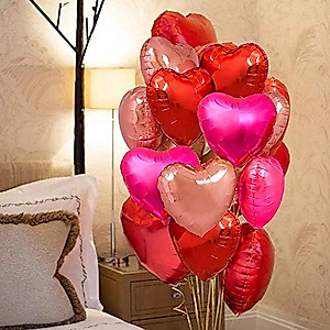 Upgraded Rose Gold and Red Balloons - Pack of 15 - Heart Shaped Foil Balloons for Valentines Day Wedding Birthday Bridal Shower Baby Shower Decorations