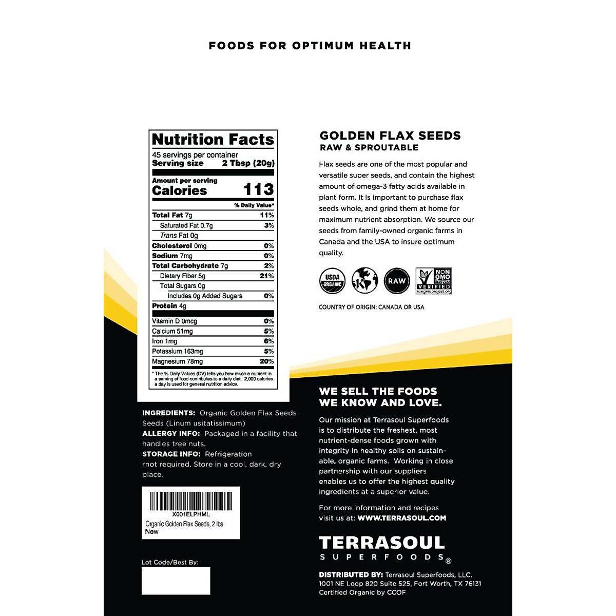 Terrasoul Superfoods Organic Golden Flax Seeds, 4 Lbs (2 Pack) - Fiber | Protein | Omega Fats…