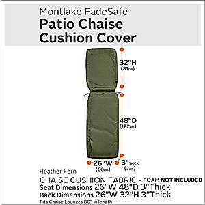 Classic Accessories Montlake FadeSafe Water-Resistant 80 x 26 x 3 Inch Outdoor Chaise Lounge Cushion Slip Cover, Patio Furniture Cushion Cover, Heather Fern Green, Patio Furniture Cushion Covers