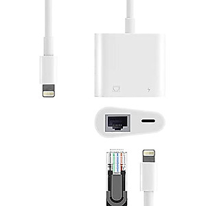 Lightning to RJ45 Ethernet LAN Network Adapter with Charge Port for Select iPhone,iPad Models 100Mbps Charging Plug and Play