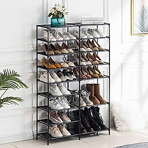 YOUDENOVA Shoe Rack, 9 tier Shoe Rack Storage for Closet Entryway, Non-Woven Fabric Large Shoe Shelf, Stackable Shoes Organizer for Boots (Black)