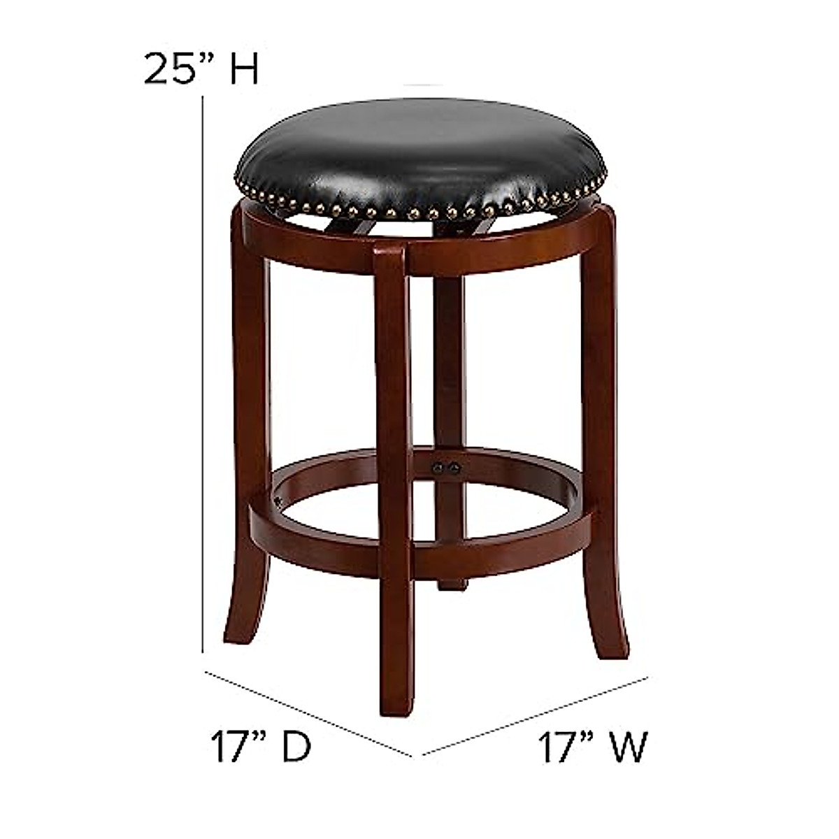Flash Furniture Margaret 24'' High Backless Light Cherry Wood Counter Height Stool with Black LeatherSoft Swivel Seat