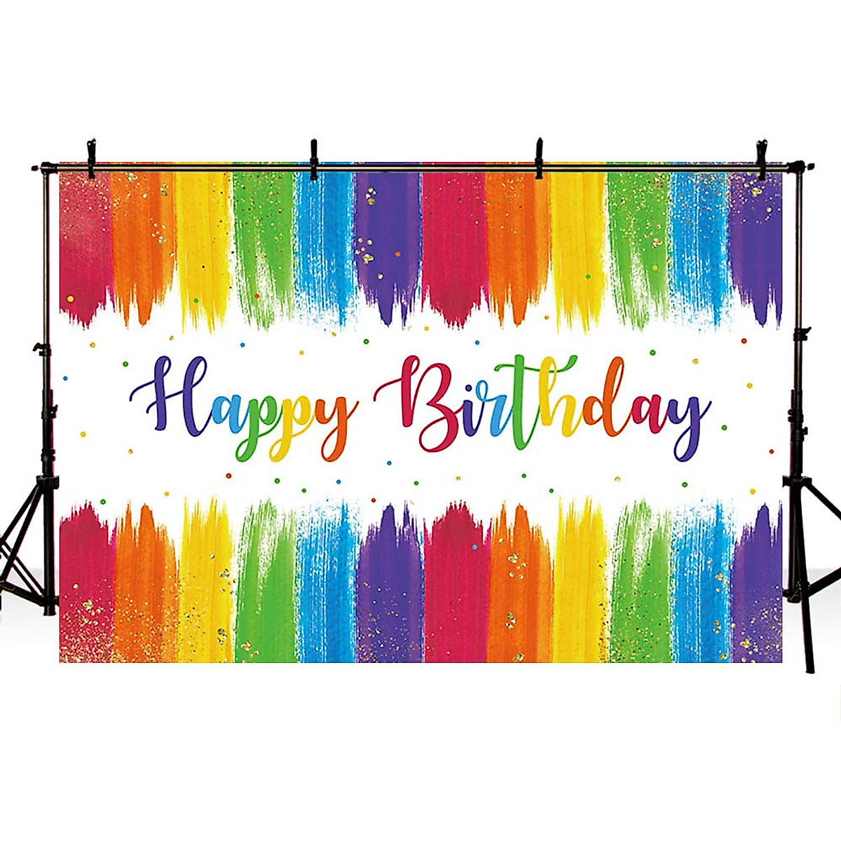 AIBIIN 7x5ft Let's Paint Happy Birthday Backdrop Paint Rainbow Party Decorations Supplies Colorful Confetti Graffiti Wall Gold Glitter Splatter Photography Background Banner Cake Table Photo Props