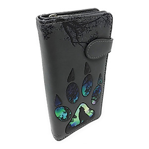 Shag Wear Wolf Paw Large Animal Wallet for Women and Teen Girls Vegan Faux Leather 7" Dark Grey