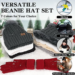 Winter Beanie Hat, Scarf and Touchscreen Gloves Set Black