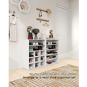HAIOOU Shoe Cubby, 9-Cube Stackable Wood Shoe Rack Organizer 5-Tier Freestanding Wooden Shoe Stand with 2 Storage Shelf for 10-15 Pairs, Ideal for Apartment, Entryway, Closet Organization - White