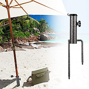 Hotop Patio Umbrella Steel Stand Beach Umbrella Metal Ground Grass Screw Holder Stands with 2 Forks, Safe for Use (3 Pieces)