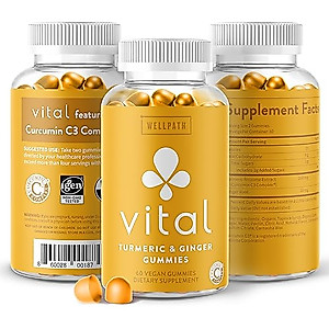 WellPath Vital Turmeric Gummies + Ginger - Joint Support Curcumin Supplement, Turmeric Curcumin C3 Complex, Tasty Alternative to Capsules, Turmeric & Ginger Root, Tropical Flavor Chews, Vegan, 60 Ct