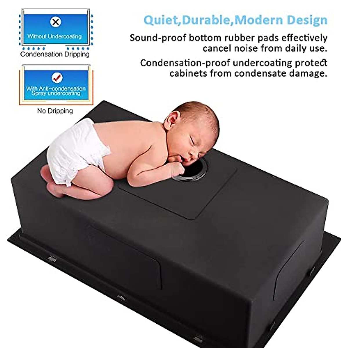 33 Inch Black Drop In Kitchen Sink Workstation-Bokaiya 33x22 Drop In Workstation Kitchen Sink 16 Gauge Stainless SteelSingle Bowl Kitchen Sink with Cutting Board