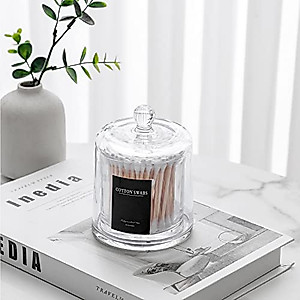 rejomiik Qtip Holder Thick Glass Apothecary Jars with Lid for Bathroom Accessories Vanity Organizers and Makeup Storage for Cotton Ball, Swabs, Candy, Jewelry, Bathroom Decor, 2 Pack Clear