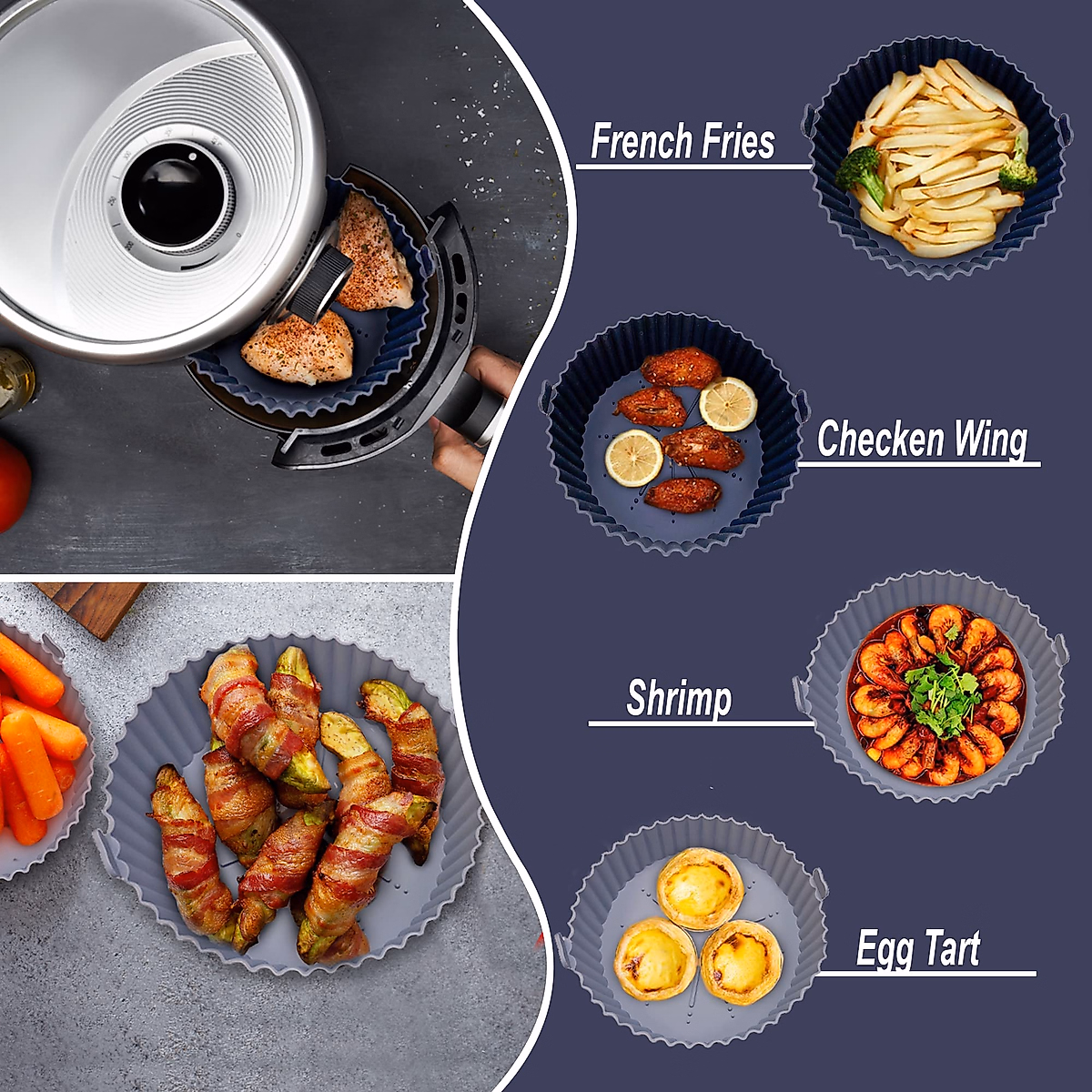 RMH Air Fryer Silicone Liners-Best Disposable Reusable Heat Resistant Non Stick Replacement Parchment Paper Liners Easy Clean Air Fryer Accessories 2-Pack Round Air Fryer Liners For 3QT-5QT (2.1*8.4)