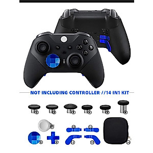 14IN1 Metal Alloy Thumbsticks Trigger D-Pads Button Set for XBOX One Elite Series 2 ( model 1797 ) Controller - Blue