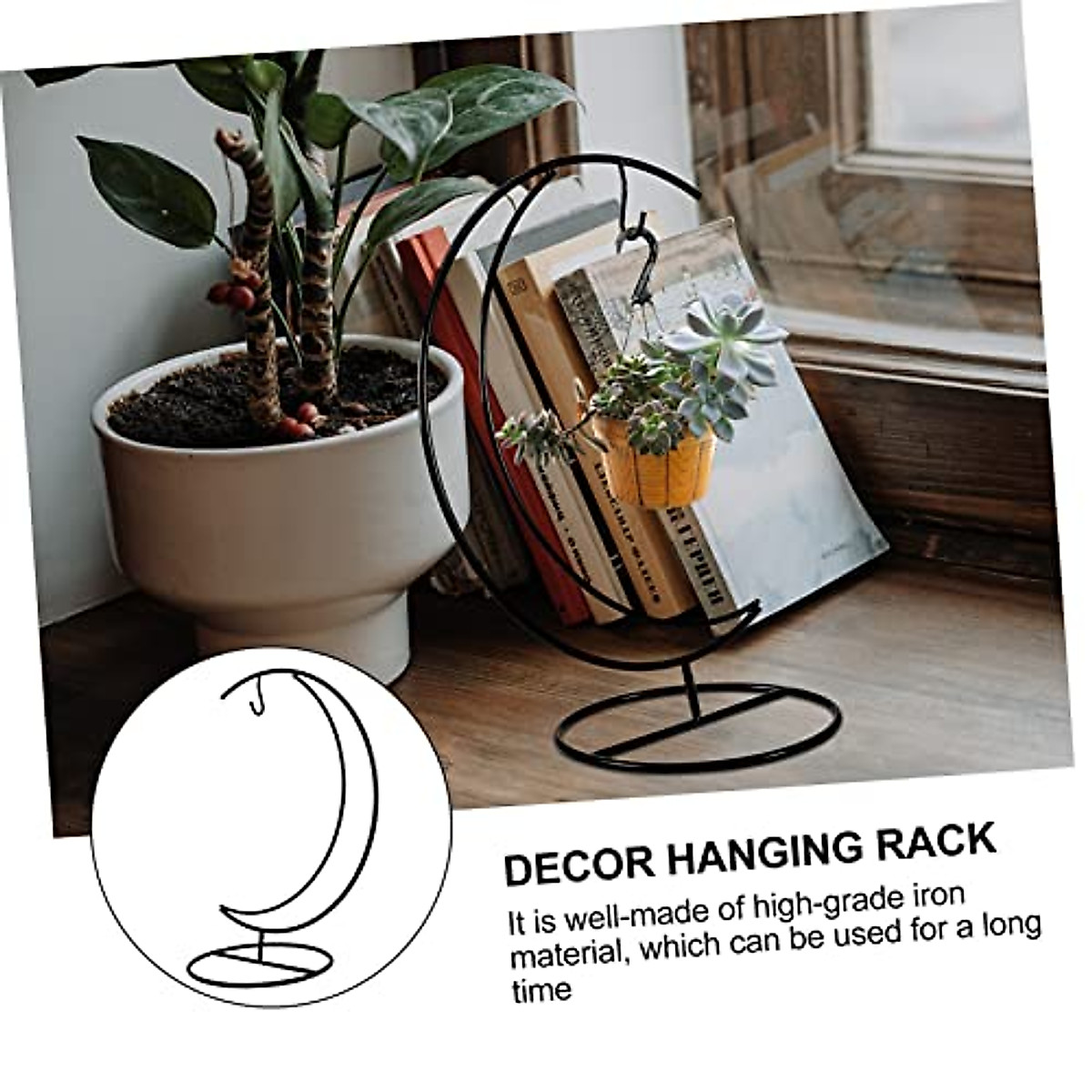Happyyami 2pcs Moon Bracket Desktop Stand Garment Rack Small Plant Pot Hook Earth Ornament Wedding Decoration Rack Doll Hanging Basket Bracket Botanical Decor Air Plant Hanger Iron Black Air