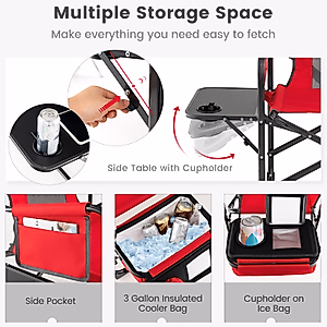Tangkula Camping Chairs, Folding Camp Chair with Side Table, Cooler Bag, Portable Outside Padded Lawn Chair for Travel, Picnic, Fishing, Heavy Duty Oversized Director Chair for Adults, Supports 400lbs