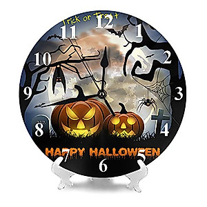 HGOD DESIGNS Halloween Round Wall Clock,Spooky Card for Halloween with Pumpkinspider and Bats Moon Round Wall Clock Home & Garden Wall Decorative for Bedroom Office School Art(10")