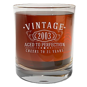 Vintage 2002 Etched Whiskey Glass - 21st Birthday Gifts for Men - Cheers to 21 Years old - 21st Birthday Decorations for Men - Scotch Bourbon Him Dad Women Anniversary Retirement 1.0