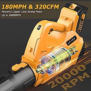 Cordless Leaf Blower - 320 CFM & 180MPH Electric Battery Powered Leaf Blower with 5.0Ah Battery and Fast Charger, 6 Variable Speed Control for Blowing Leaves, Snow Debris and Dust
