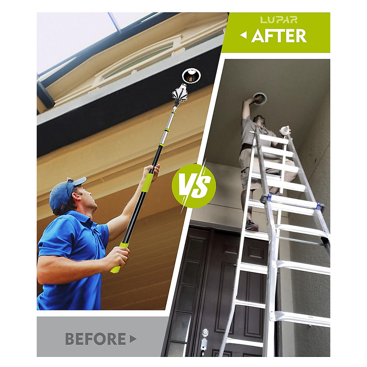 Lupar Light Bulb Changer Pole Kit 3 FT to 12 FT Telescoping Extension Pole with 2 Baskets and Suction Cup for High Ceilings and Recessed Lights Lightbulb Removal Changing