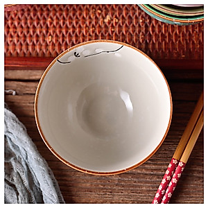 Panbado 5 Pcs Ceramic Bowls Set, 330ml Japanese Style Porcelain Bowls, 5 Colors Rice Bowl Set With White Cherry Blossom Pattern For Dessert Snack Cereal Soup