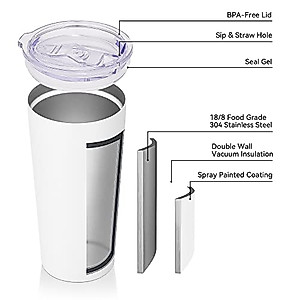 DOMICARE 20 oz Tumbler with Lid and Straw, Stainless Steel Tumblers Bulk Vacuum Insulated Tumbler Travel Coffee Mug Pack of 1, White