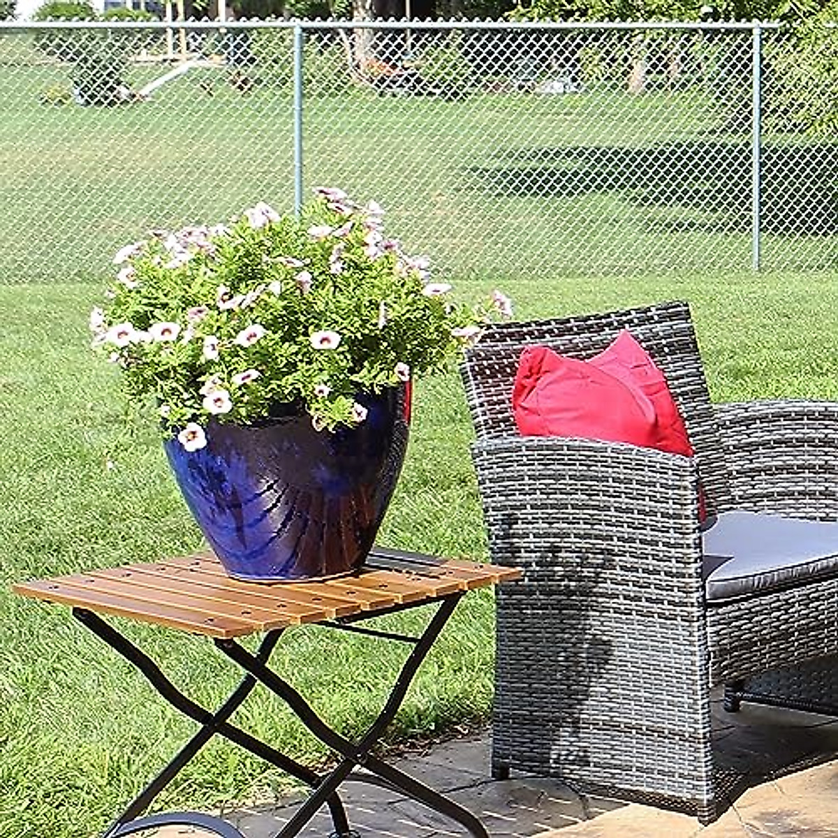 Sunnydaze Large Ceramic Planter - Indoor or Outdoor Plant Pot with Drainage Holes - Imperial Blue Glaze Finish - 13" - Resort