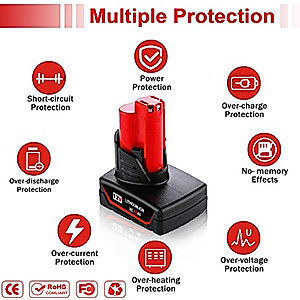 VANTTECH Upgraded 2Pack 12V 6.0Ah Lithium Replacement for Milwaukee 12V Battery 48-11-2420 48-11-2440 48-11-2402 48-11-2411 Compatible with Milwaukee 12Volt Cordless Power Tools