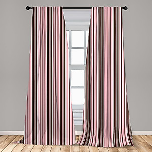 Lunarable Brown Curtains, Little Stars in Circles Pink Hearts Polka Dots on Dark Backdrop, Window Treatments 2 Panel Set for Living Room Bedroom, Pair of - 28" x 84", Brown Pink