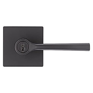Kwikset Lisbon Keyed Entry Lever with Square Rose Featuring SmartKey Security in Matte Black
