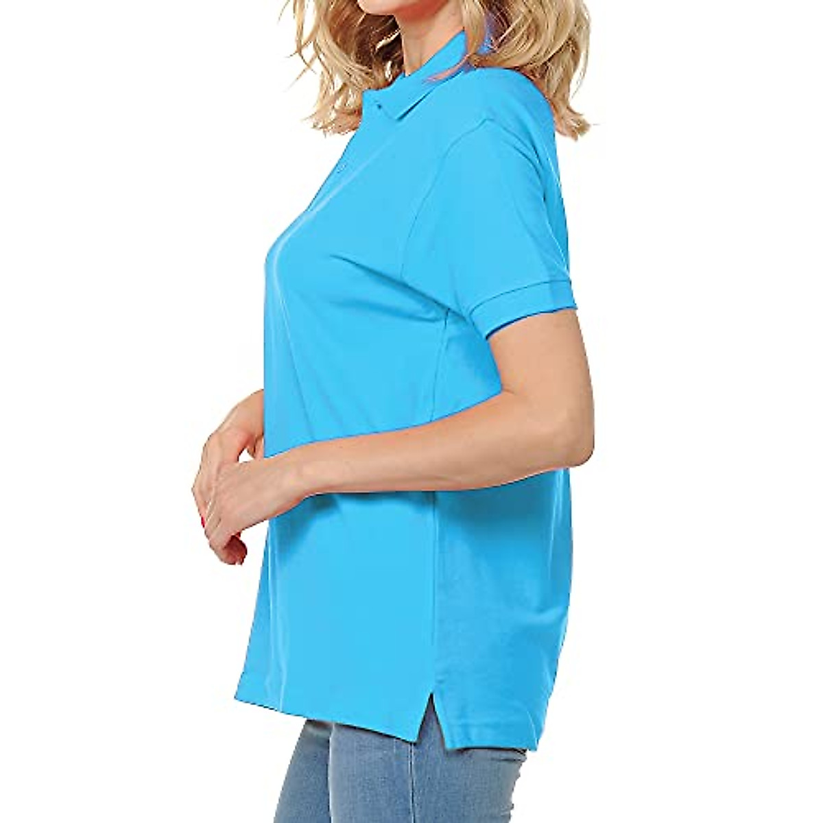 FRESH TEE Women's Adult Unisex 100% Cotton Classic Fit Polo Shirt Short Sleeve for Daily Work School Uniform (Large, Sky Blue)