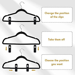 Velvet Hangers Clips Flocked Finger Clips Velvet Clothes Clips Strong Pants Hangers Clips for Slim-line Clothes Velvet Hangers (Black,36 Pieces)