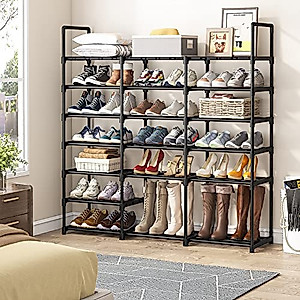 7 Tiers Large Shoe Rack, 38-42 Pairs Large Metal Boot Shelf 3 Rows Shoe Organizer Stackable Shoe Storage Cabinet Top with Waterproof PP Plastic Sheet Space Saving for Entryway Room Organization