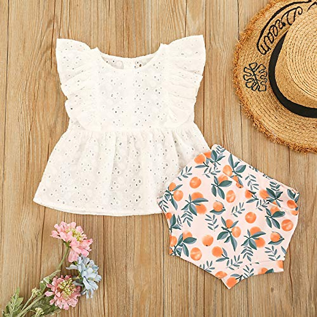 Mubineo Toddler Baby Girl Summer Ruffle Sleeveless Lace Tops Bloomers Shorts Clothes Outfits (White, 12-18 Months)