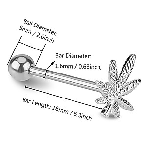 Leaf Shaped Tongue Ring Internally Stainless Steel Threaded Tongue Stud Leaf Tongue Piercing Jewelry