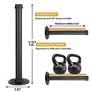 4 Pack Pipe Shelf Bracket 12 Inch Heavy Duty Floating Shelf Bracket, 1/2" Industrial Pipe Shelving Wall Mounted Brackets for Shelves Black Cast Iron Pipe Shelves Brackets