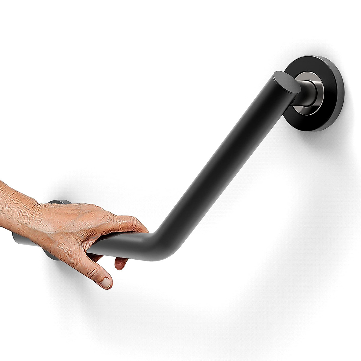 AmeriLuck 1-1/4 x 16 Stainless Steel Angled Grab Bar with Anti-Slip Peened Grip for Bathtubs, Shower & Toilet, ADA Compliant, Stud Mount 500lbs Support, Brushed Nickel