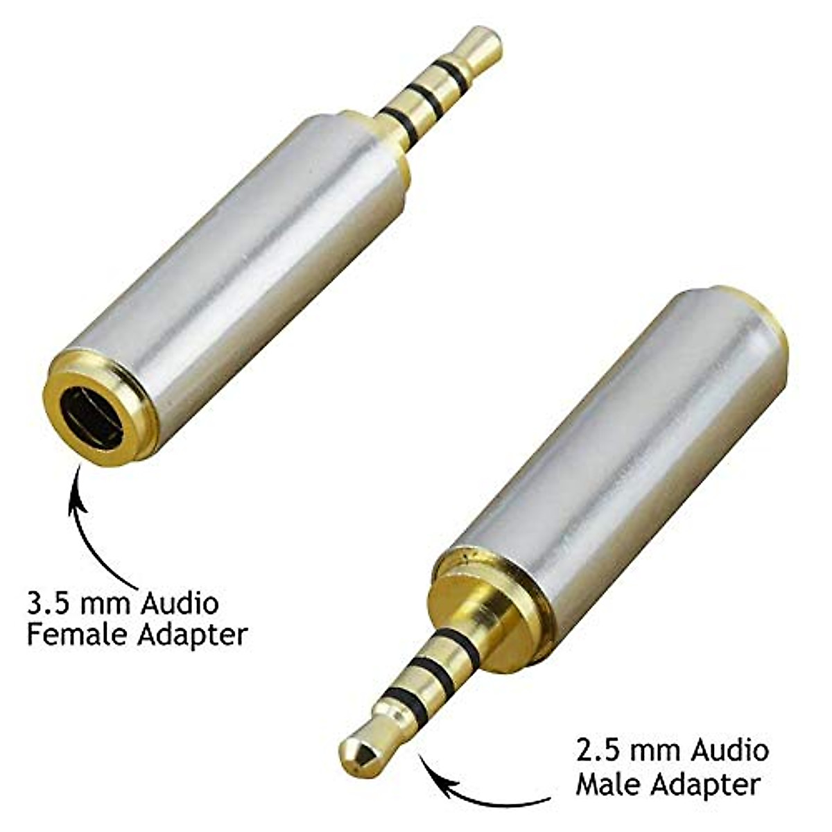 2pack Gold Plated Stereo Audio Headphone Adapter Converter Jack (2.5mm Male to 3.5mm Female, Silver)