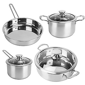 Magnificia Stainless Steel Cookware Set, Fast Even Heat Induction Pots Pans Set, Dishwasher Safe with 2.7 3.7 Quart Stockpot 2 Quart Saucepan 9.17in Frying Pan