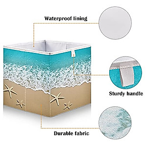 RunningBear Starfish Beach Storage Basket Storage Bin Square Collapsible Storage Cubes Cute Bin Organizer for Living Room Car