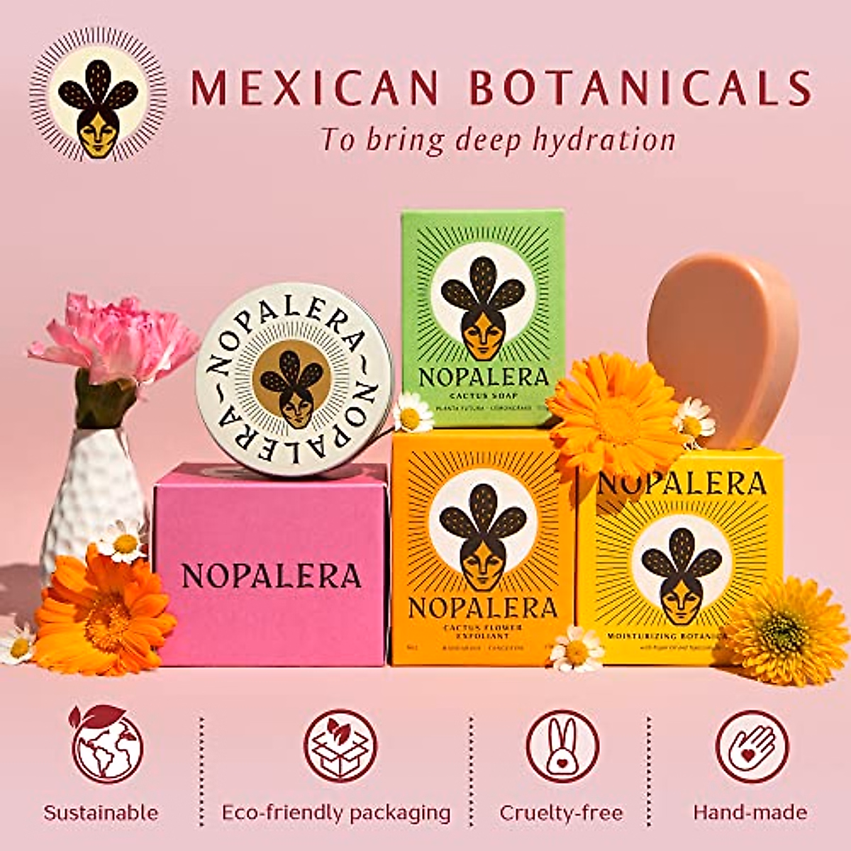 Nopalera Mandarina Cactus Flower Exfoliant - Face & Body Scrub, 3-in-1 Cleanser, & Moisturizer, Vegan, Cruelty-Free, Natural Citrus Scent, Dye Free, 6 oz.