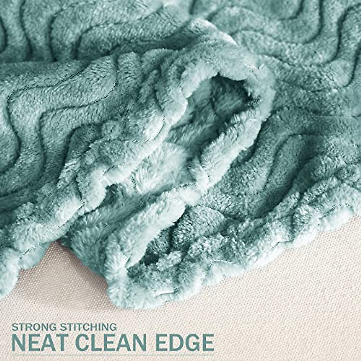 Exclusivo Mezcla Large Flannel Fleece Throw Blanket, Jacquard Weave Wave Pattern (50" x 70", Celadon) - Soft, Warm, Lightweight and Decorative