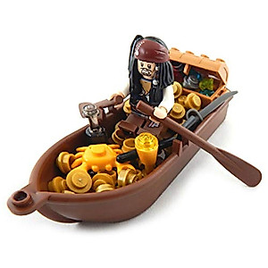 Booster Bricks Lego Jack Sparrow w/ Boat Minifigure Bundle Loaded Treasure Chest, Gold, Jewels + potc minifig