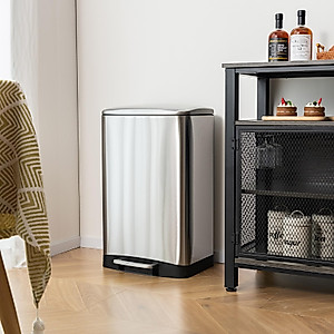 Goplus 13.2 Gallon/ 50 Liter Trash Can, Stainless Steel Garbage Can with Lock Device & Foot Pedal, Stay Open Trash Bin w/Soft Closing Lid, Hand-Free Step Garbage Bin for Kitchen Home Office, Silver