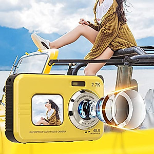 Digital Camera,2.7K HD Digital Camera 16X Zoom Smart 48MP Underwater Camera (Yellow)