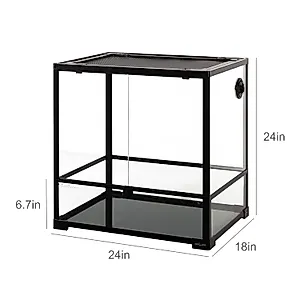 REPTIZOO 45 Gallon Glass Reptile Terrarium 24" x 18" x 24" Knock-Down Reptile Tank with Double Hinge Door and Top Screen Ventilation Easy Assembly Terrarium