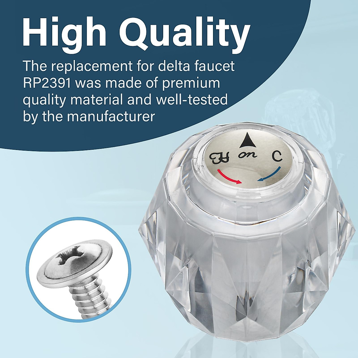 RP2391 Shower Faucet Handle Replacement for Delta Shower Handle Single Clear Knob Handle Kit with Offset Hole for Shower/Tub