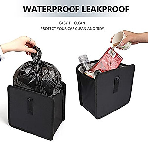 QODOLSI 1 Pack Hanging Car Trash Bag Can, Folding Waterproof Garbage Bag, Black Multipurpose Organizer, Car Portable Trash Bin, Universal for Cars, SUVs (10.8In x 10.8In x 5.7In)
