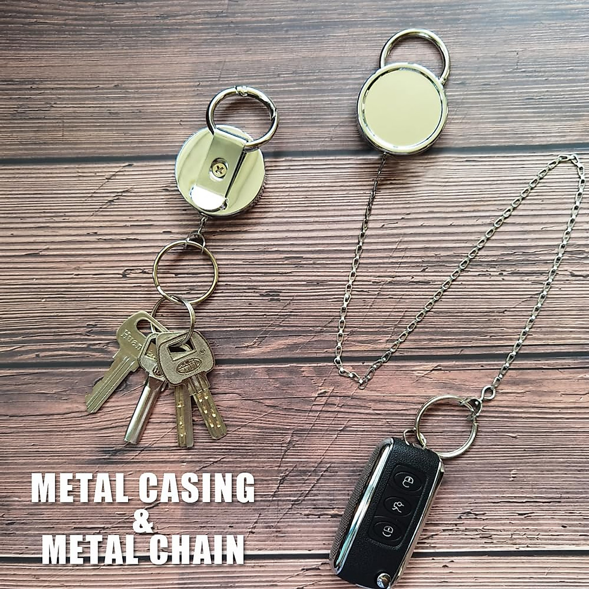 WENSUNNIE 2Pack Badge Holder Retractable Clip Keychain for Car Key Holder with Metal Chain, Heavy Duty Carabiner ID Badge Holders for Lanyard, Retractable Badge Reel for Key Leash Holder, 10.0 OZ